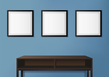 Photo frames on blue wall Royalty Free Vector Image
