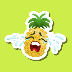 Crying pineapple emoticon cute cartoon emoji Vector Image