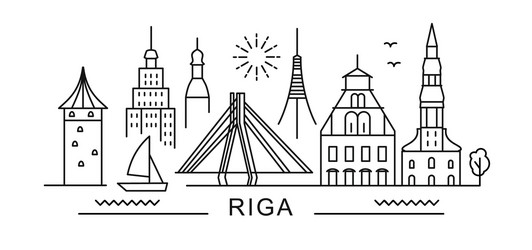 City of riga in outline style on white landmarks Vector Image