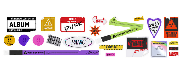 Punk stickers set with texture for an album Vector Image