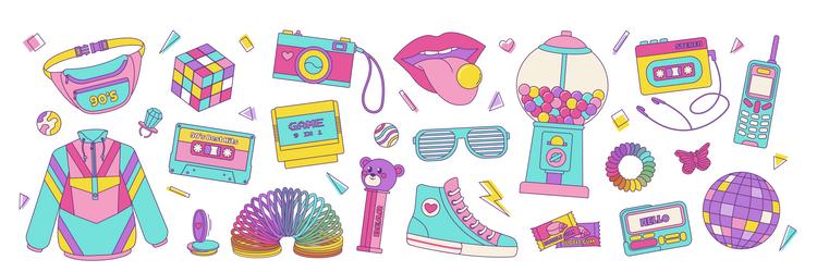 Set of colorful elements 80s 90s retro badge Vector Image