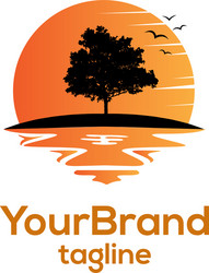 Tree sun logo design template Royalty Free Vector Image