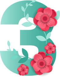 Floral numbers colorful flowers number 3 Vector Image