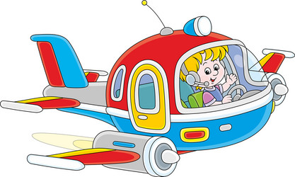 Little boy piloting a toy jet plane Royalty Free Vector