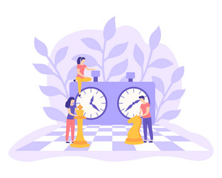 Cartoon character playing chess game Royalty Free Vector