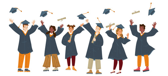 Students throw up graduation caps in air Vector Image