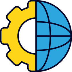 Half gear wheel and global sphere icon line Vector Image