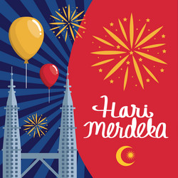 Hari merdeka lettering with petronas towers Vector Image
