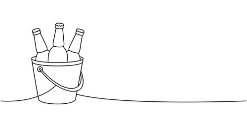 Beer bottles in a ice bucket one line colored Vector Image