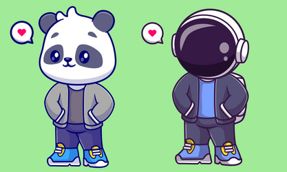 Cute rich panda and astronaut with money cartoon Vector Image