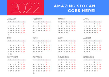 Calendar for 2022 year week starts on sunday Vector Image