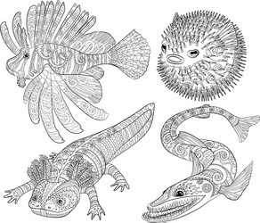 Coloring page with creepy fish high details Vector Image