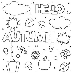 Hello autumn coloring page black and white Vector Image