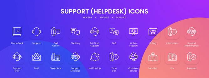 Support helpdesk icon collection with black Vector Image