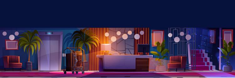 Welcome hotel reception desk in lobby interior Vector Image