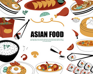 Asian food bowls doodle falling noodles sea Vector Image