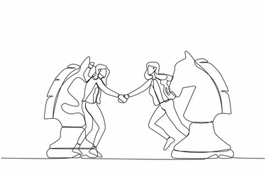 One continuous line drawing two young sporty Vector Image