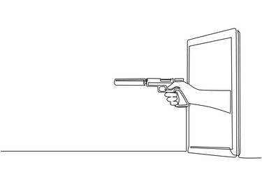 Single one line drawing hand holding pistol Vector Image