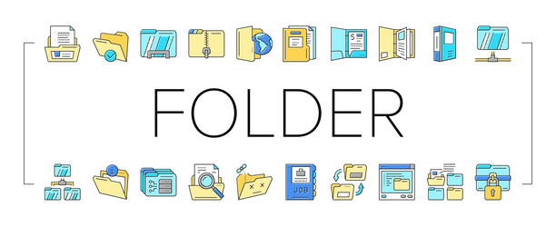 Folder paper business file empty icons set Vector Image