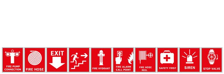 Fire safety sign warnings and actions Royalty Free Vector