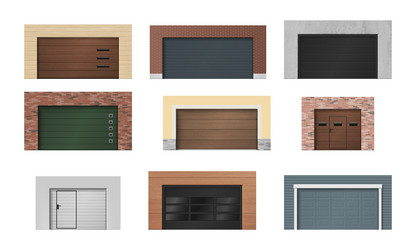 Closed and open garage rolling automatic wooden Vector Image