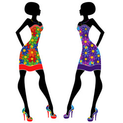 Graceful young ladies in long and short dresses Vector Image