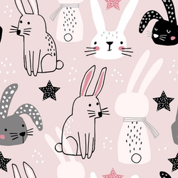 Seamless pattern with cute hand drawn bunnies Vector Image