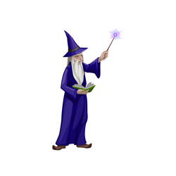 Cartoon old wizard holding magic stick Royalty Free Vector