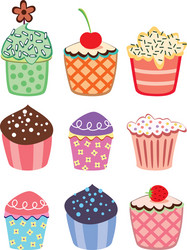 Delicious cupcake set Royalty Free Vector Image
