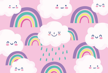 Cute rainbows clouds sun weather sky cartoon Vector Image