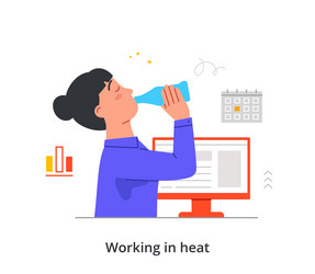 Man works in heat concept Royalty Free Vector Image