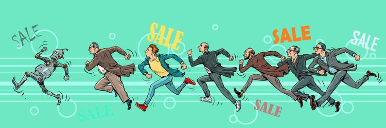 Men and robots run for sale fast marathon Vector Image