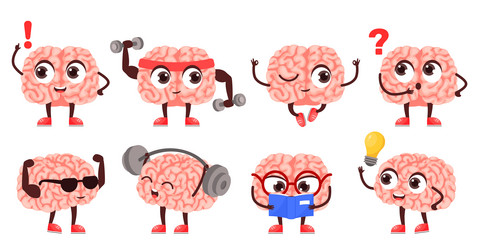 Smart brain cartoon character isolated on white Vector Image