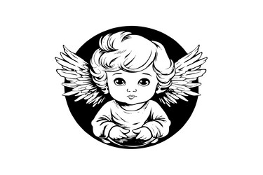 Little angel logotype retro style engraving Vector Image