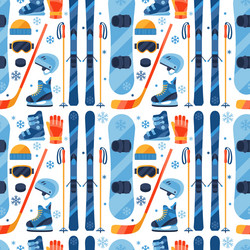 Sports seamless pattern with hockey equipment flat