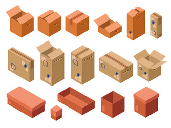 Set of isometric carton packaging box 3d Vector Image