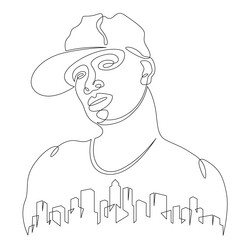 Rapper in a baseball cap city silhouette Vector Image