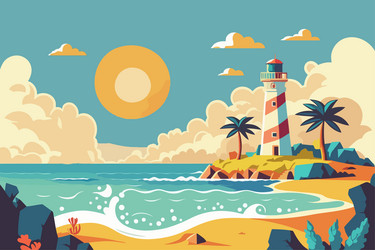 Seascape with lighthouse Royalty Free Vector Image