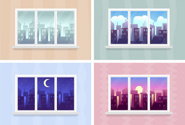 Day and night window morning sun view moon Vector Image