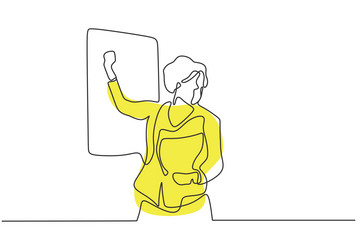 Single continuous line drawing of teacher explain Vector Image