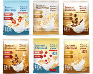 Instant porridge advert concept milk flowing Vector Image