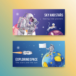 Galaxy poster design with cosmos and planet Vector Image