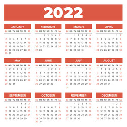 Simple 2022 year calendar Royalty Free Vector Image