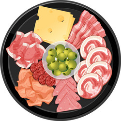 Top view food breakfast with black plate on white Vector Image