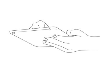 Holding smartphone in hand back view sketch Vector Image