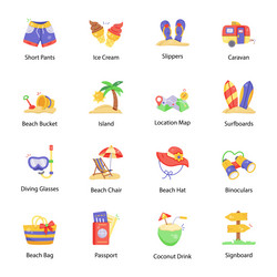 Pack of 16 hand drawn beach icons Royalty Free Vector Image