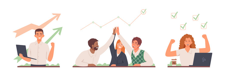 Success at work female and male characters Vector Image