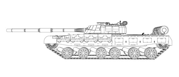 Realistic tank blueprint outline armored car Vector Image