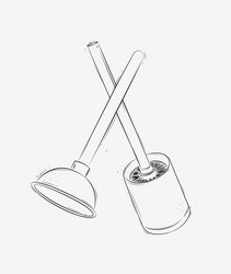 Cleaning tools toilet brush and plunger drawing Vector Image