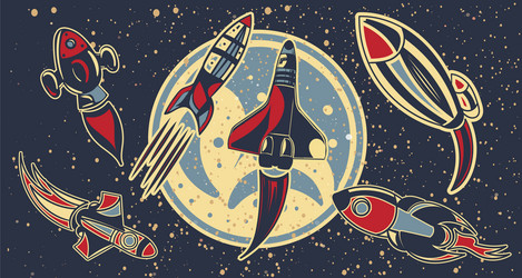 Space travel concept with rocket and planets Vector Image
